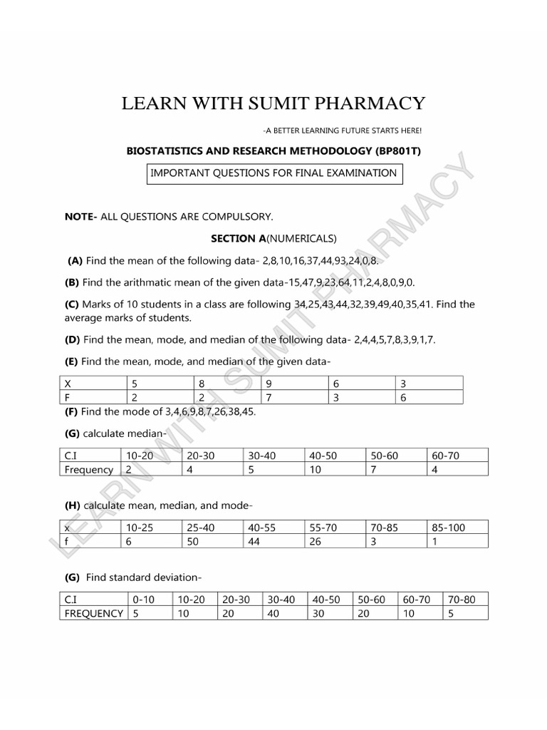 BIOSTATISTICS Top 12 MOST IMP QUESTIONS | PDF
