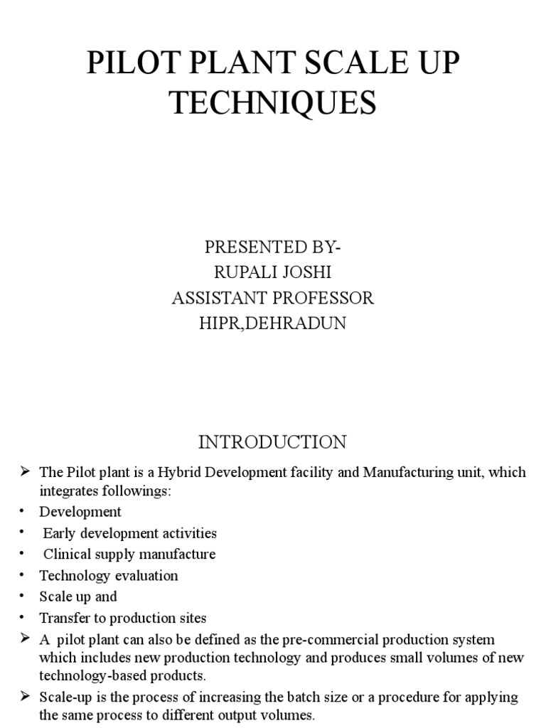 Pilot Plant Scale-Up Techniques Guide | PDF