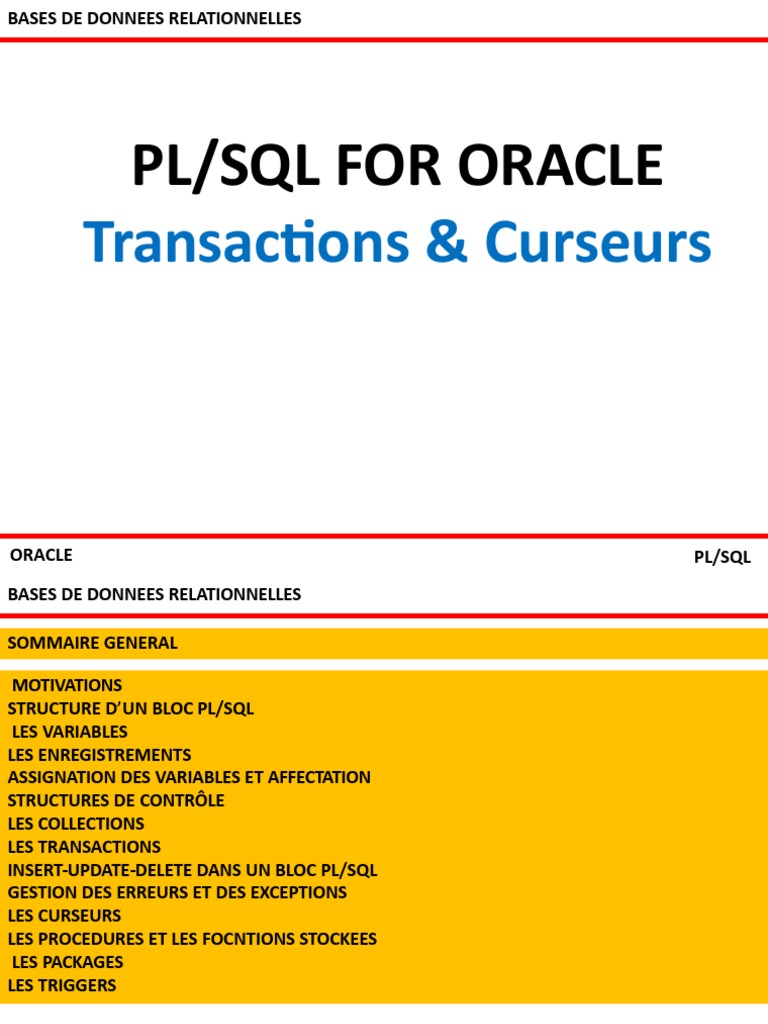 PL SQL PARTIE 2 Transactions Curseurs | PDF | SQL | PL/SQL