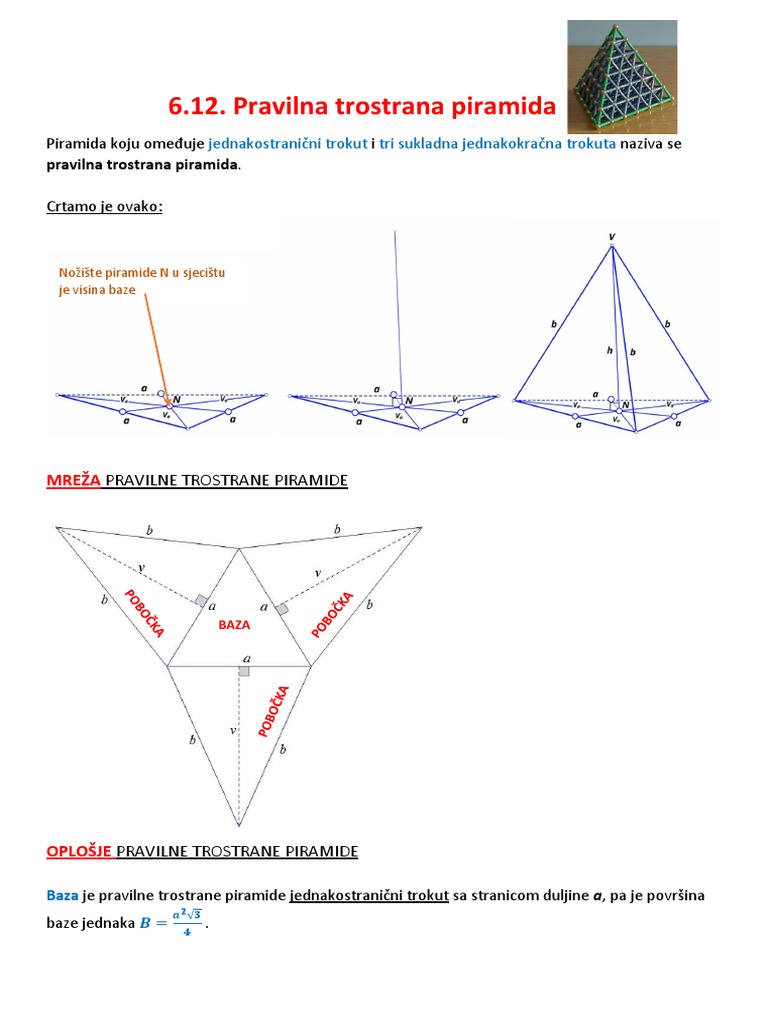6.12. Pravilna Trostrana Piramida: Jednakostranični Trokut Tri Sukladna ...