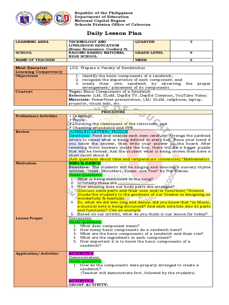 Dlp-Tle He - Cookery 9 | PDF | Learning | Teachers