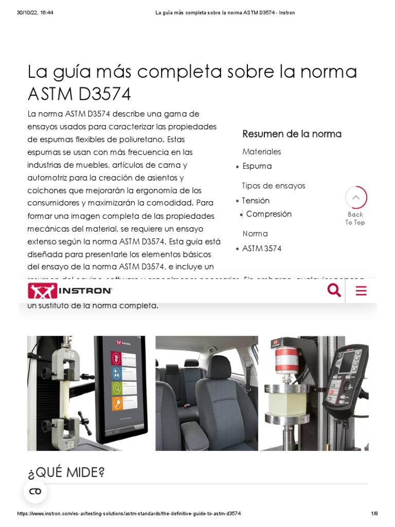 La Guía Más Completa Sobre La Norma ASTM D3574 - Instron | PDF