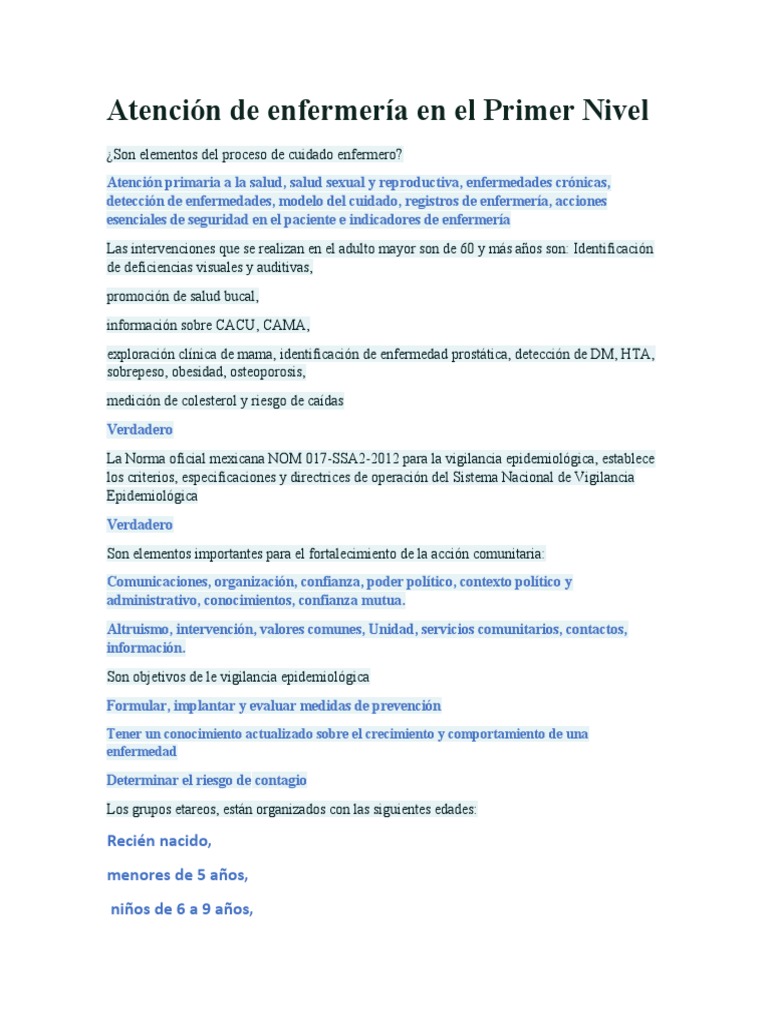 Atención de Enfermería en El Primer Nivel | PDF