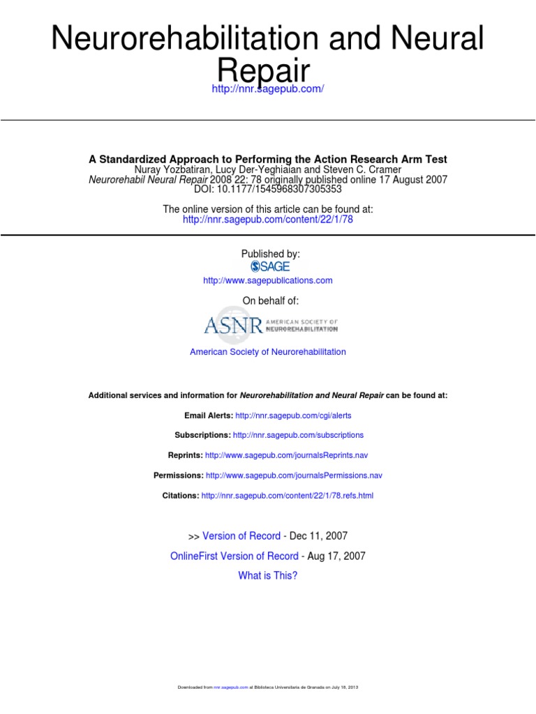 A Standardized Approach To Performing The Action Research Arm Test ...