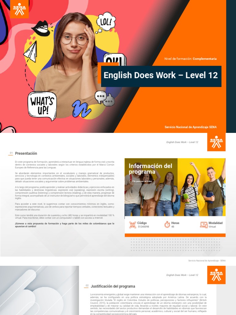 Informacion - Del - Programa ENGLISH DOES WORK LEVEL 12 SENA | PDF | Idioma en Inglés | Ciencia ...
