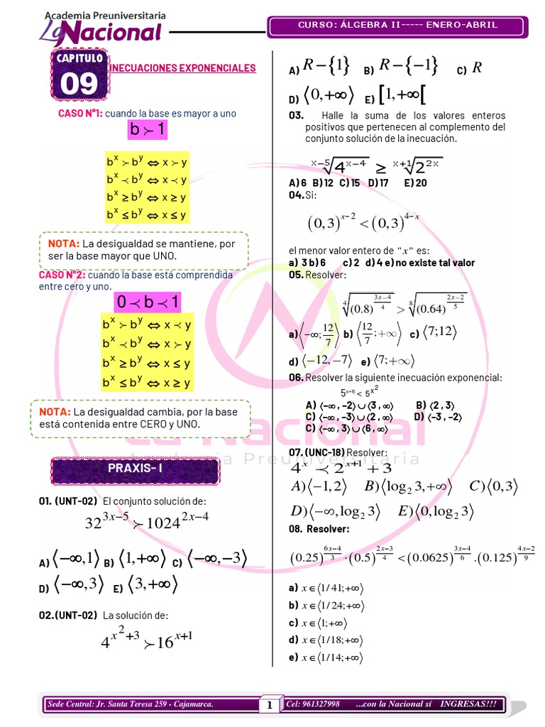 Pràctica N°9-Inecuaciones Exponenciales y Logaritmicas-Álgebra | PDF