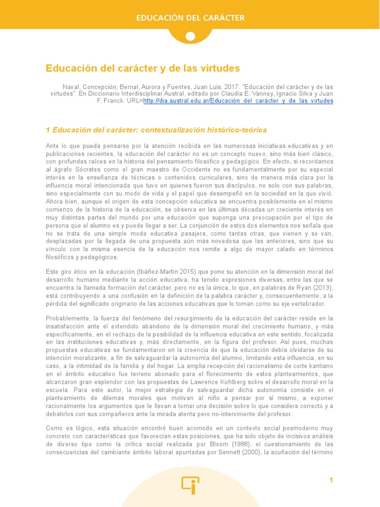 Educación del Carácter: Historia y Teoría | PDF
