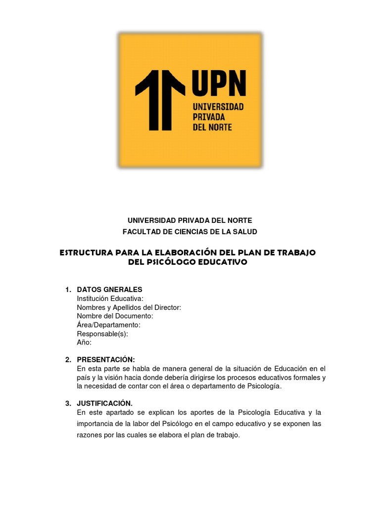 Estructura - Plan de Trabajo Del Psicólogo Educativo | PDF | Sicología ... Estructura - Plan de Trabajo Del Psicólogo Educativo | PDF | Sicología ...