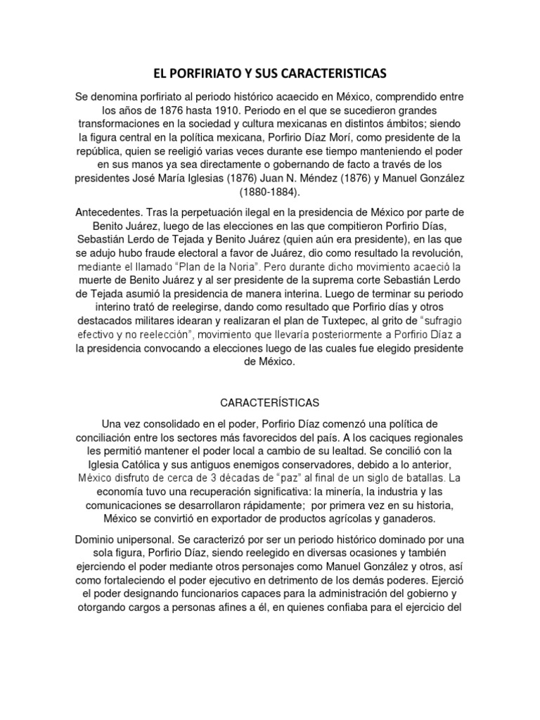 Características del Porfiriato en México | PDF | México