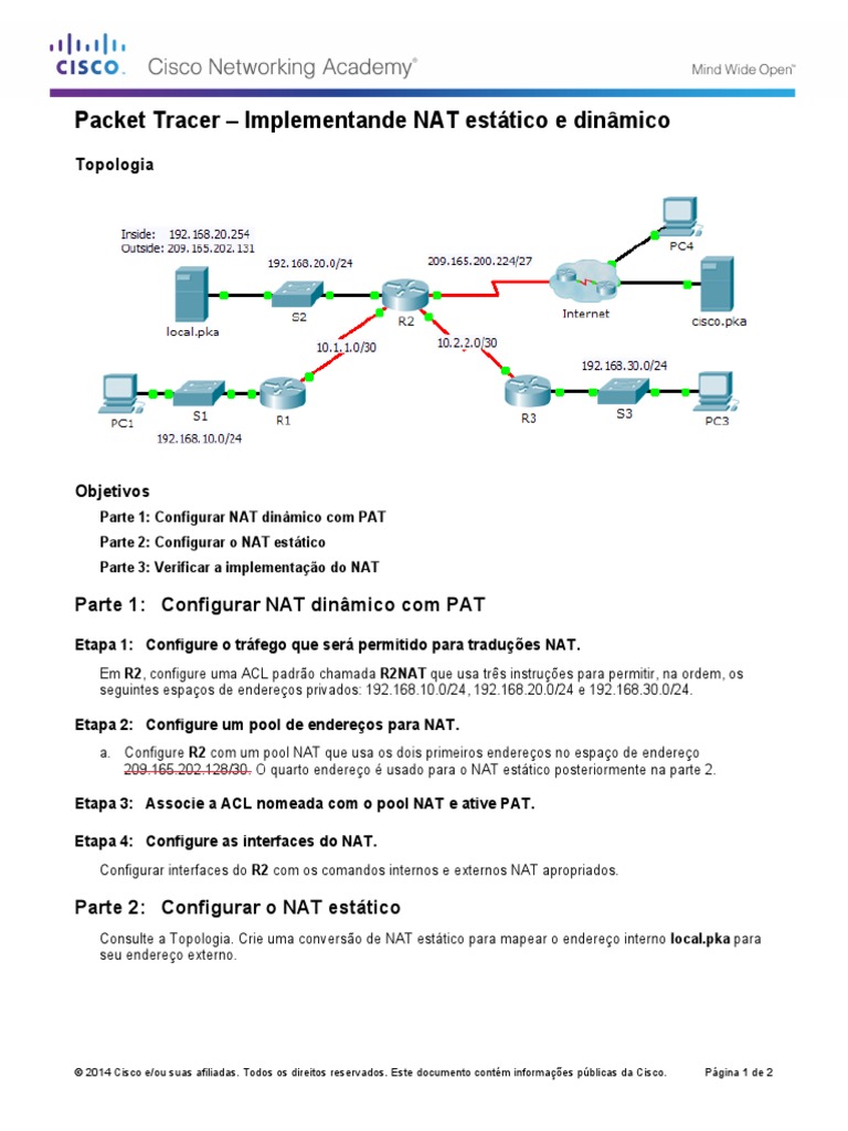 Atividade 5 Packet Tracer Implementing Static And Dynamic Nat Instructions Pdf