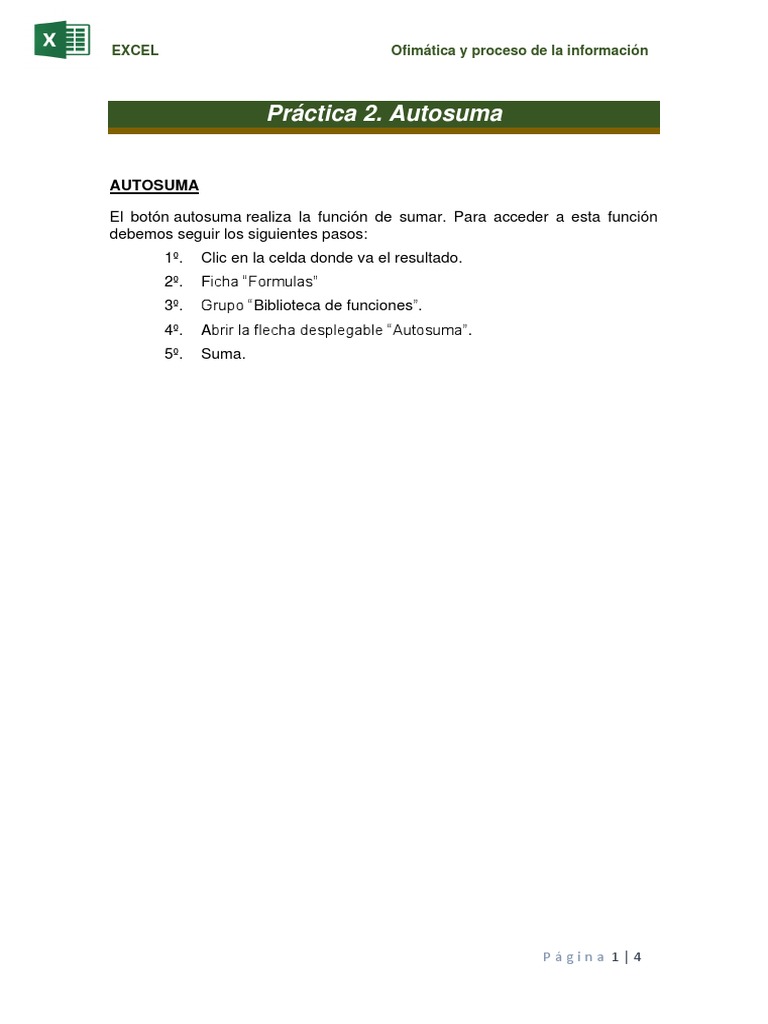 Practica Excel 2 Autosuma | PDF | Ajedrez