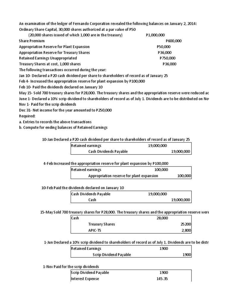 Retained Earnings Pdf Dividend Treasury Stock