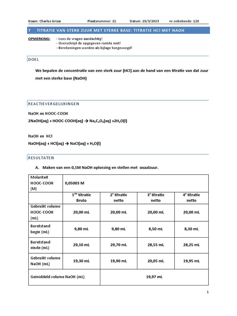 Titratie Van Sterk Zuur Met Sterke Base | PDF