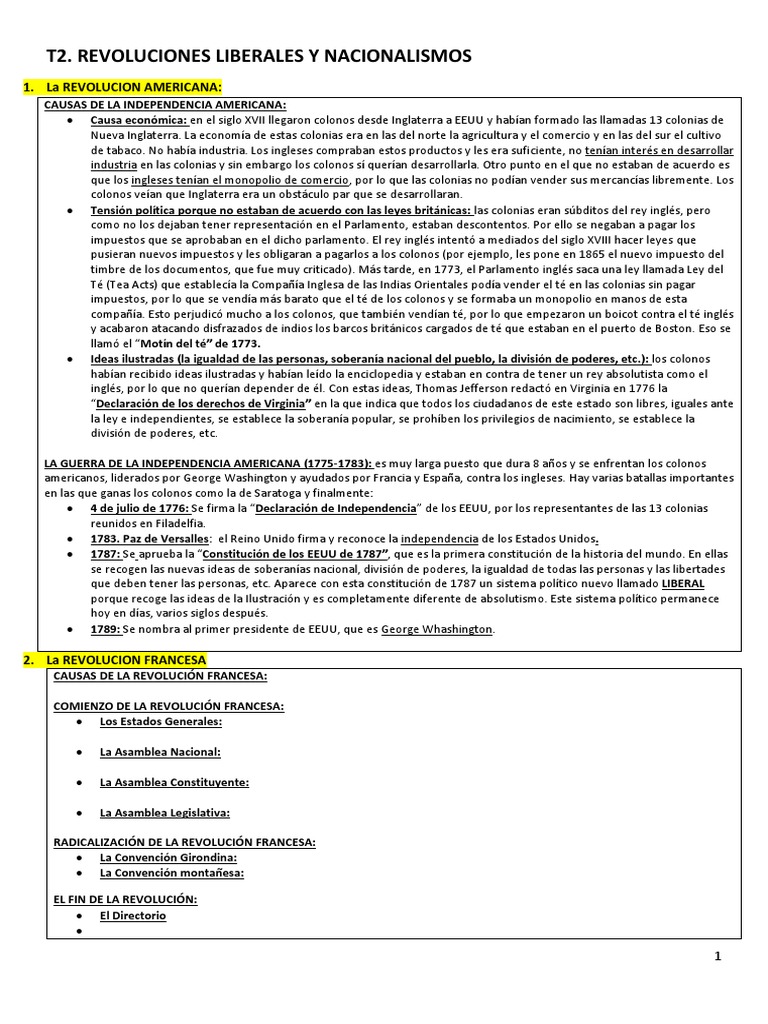 Historia - 4 Eso t2 - Revoluciones Liberales y Nacionalismos | PDF ...