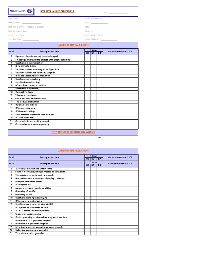 BTS Site Audit Checklist | PDF