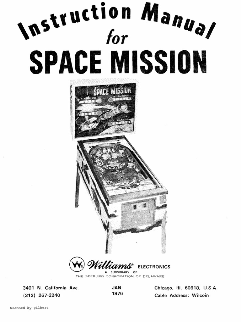 Williams 1976 Space Mission Instruction Manual Jan 1976 No Schematics | PDF