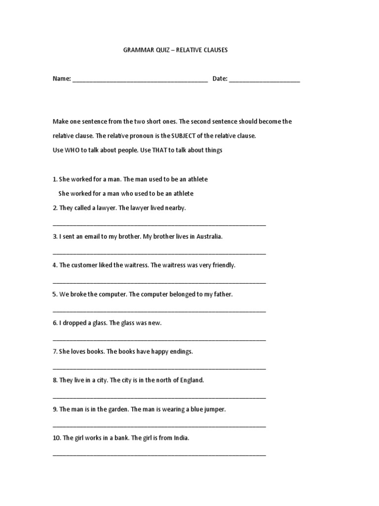 Grammar Quiz - Relative Clauses | PDF