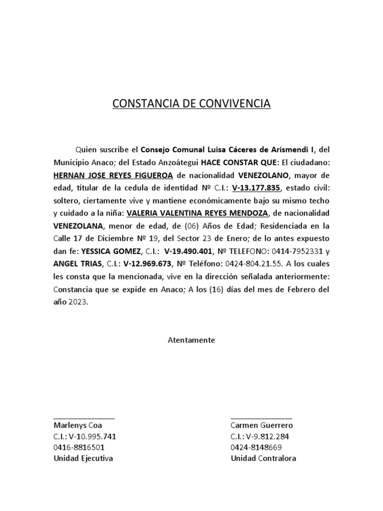 CONSTANCIA DE CONVIVENCIA | PDF