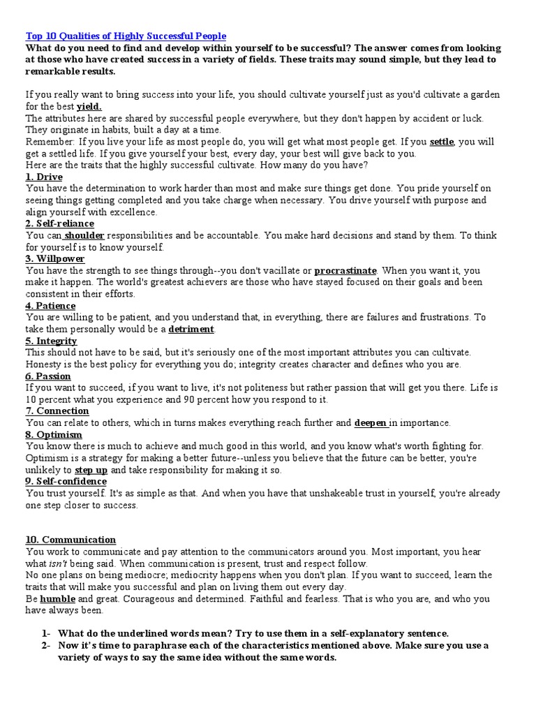 Top 10 Traits of Successful People | PDF | Self-Improvement