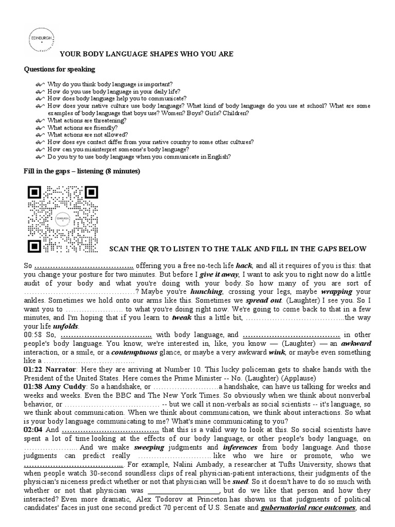 YOUR BODY LANGUAGE SHAPES WHO YOU ARE | PDF | Body Language | Nonverbal ...