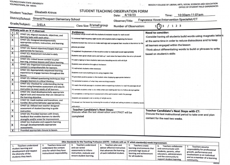 Observation Sped Mentor Teacher 2 | PDF