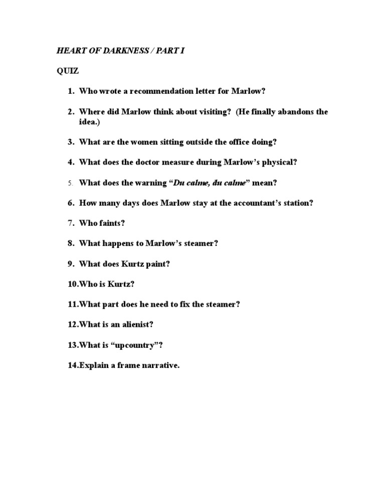 Heart of Darkness Quiz 1 | PDF | Young Adult