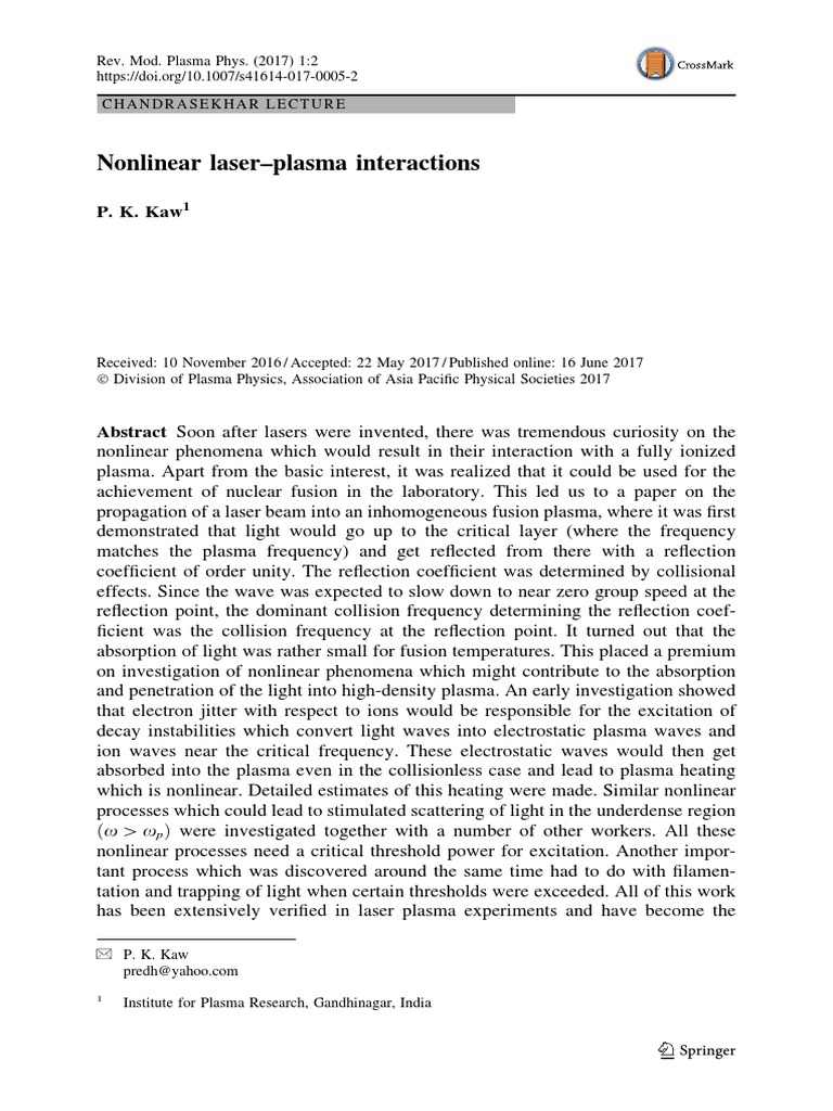 Nonlinear Laser-Plasma Interactions | PDF