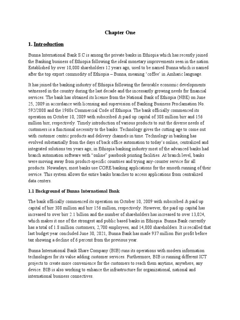 Chapter One: 1.1 Background of Bunna International Bank | PDF