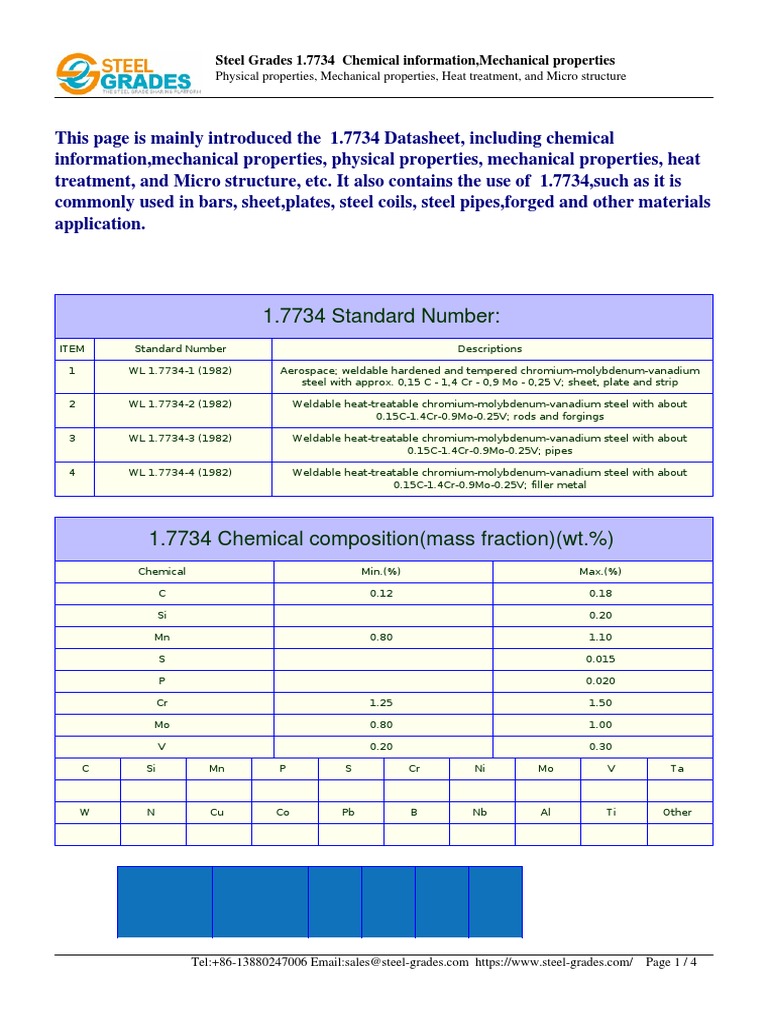 1.7734-Datasheet | PDF | Rolling (Metalworking) | Heat Treating