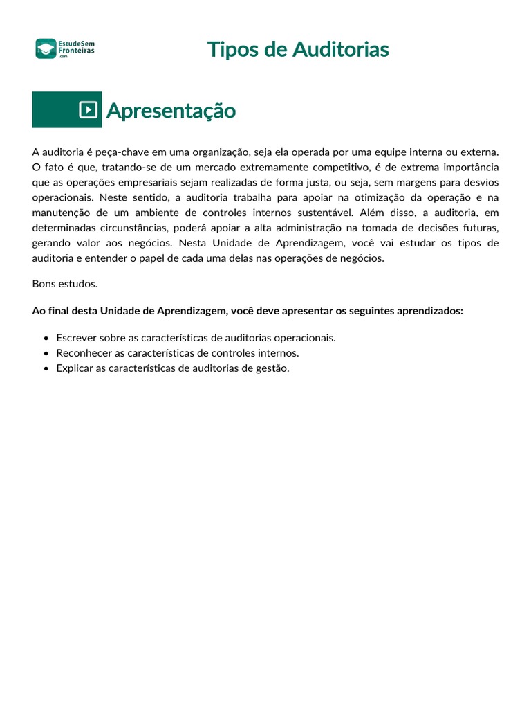 Tipos de Auditoria Mod 2 | PDF | Contabilidade | Auditoria interna
