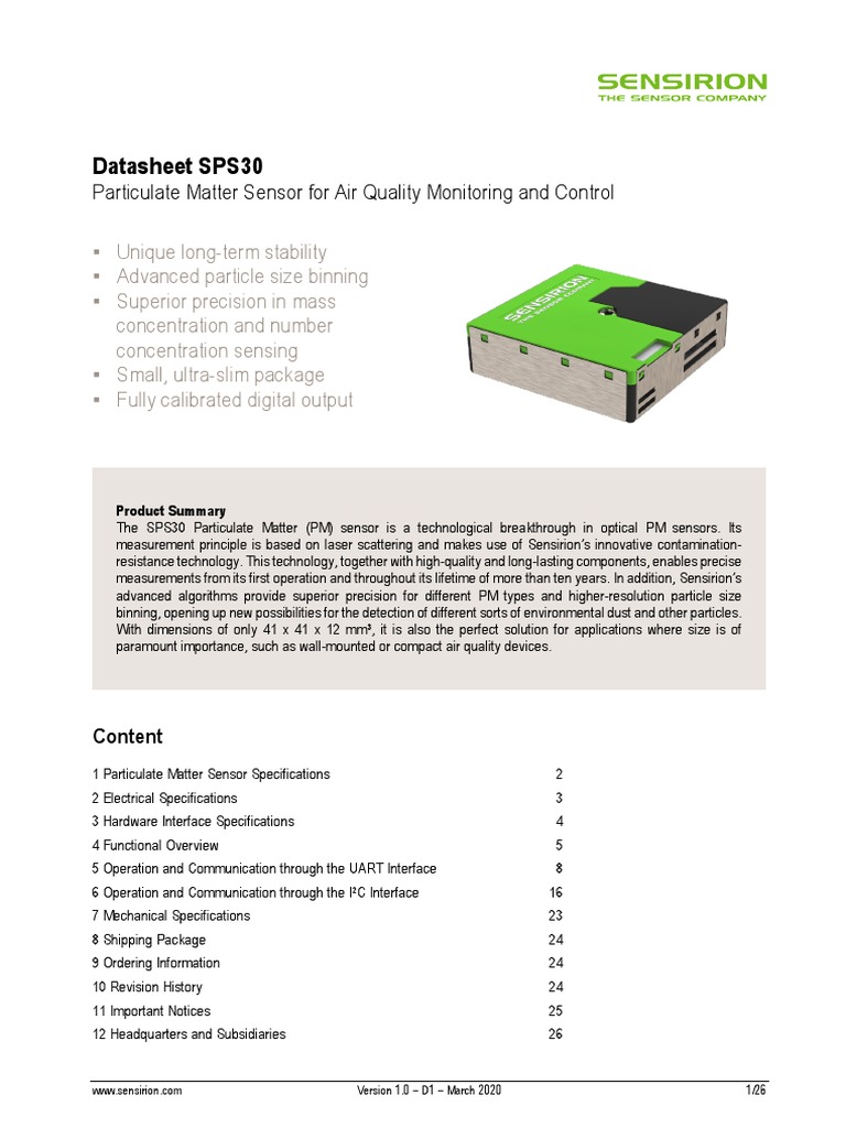 Sensirion PM Sensors SPS30 Datasheet New | PDF | String (Computer ...