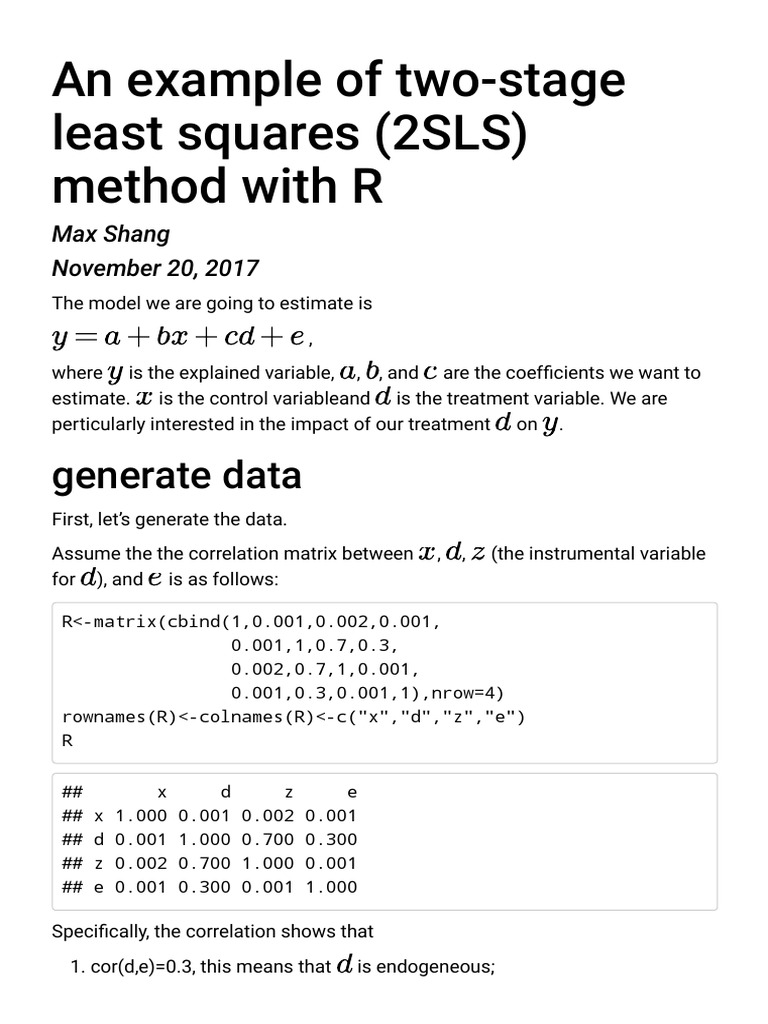 An Example of Two-Stage Least Squares (2SLS) Metho | PDF