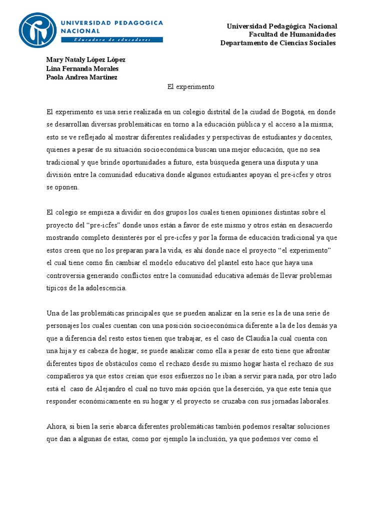 Analisis El Experimento | PDF | Inclusión (Educación)