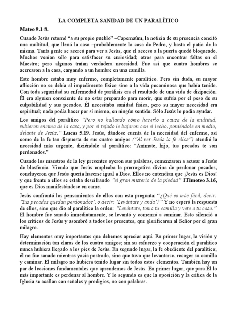 La Completa Sanidad de Un Paralítico | PDF | Jesús | Pecado