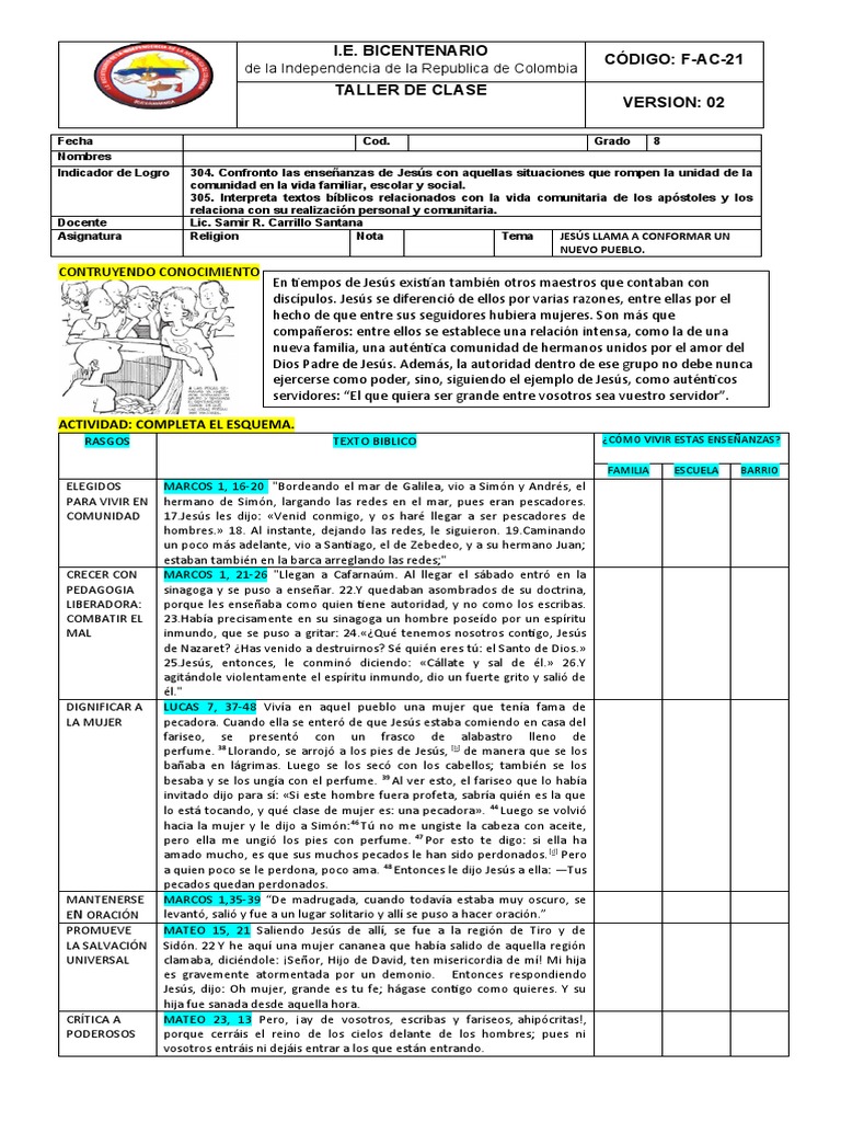 Taller de Clase Tema 3 | PDF | Jesús | Juan el apóstol