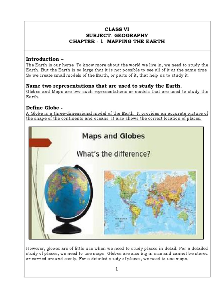 Geog - Class 6 - Mapping The Earth | PDF