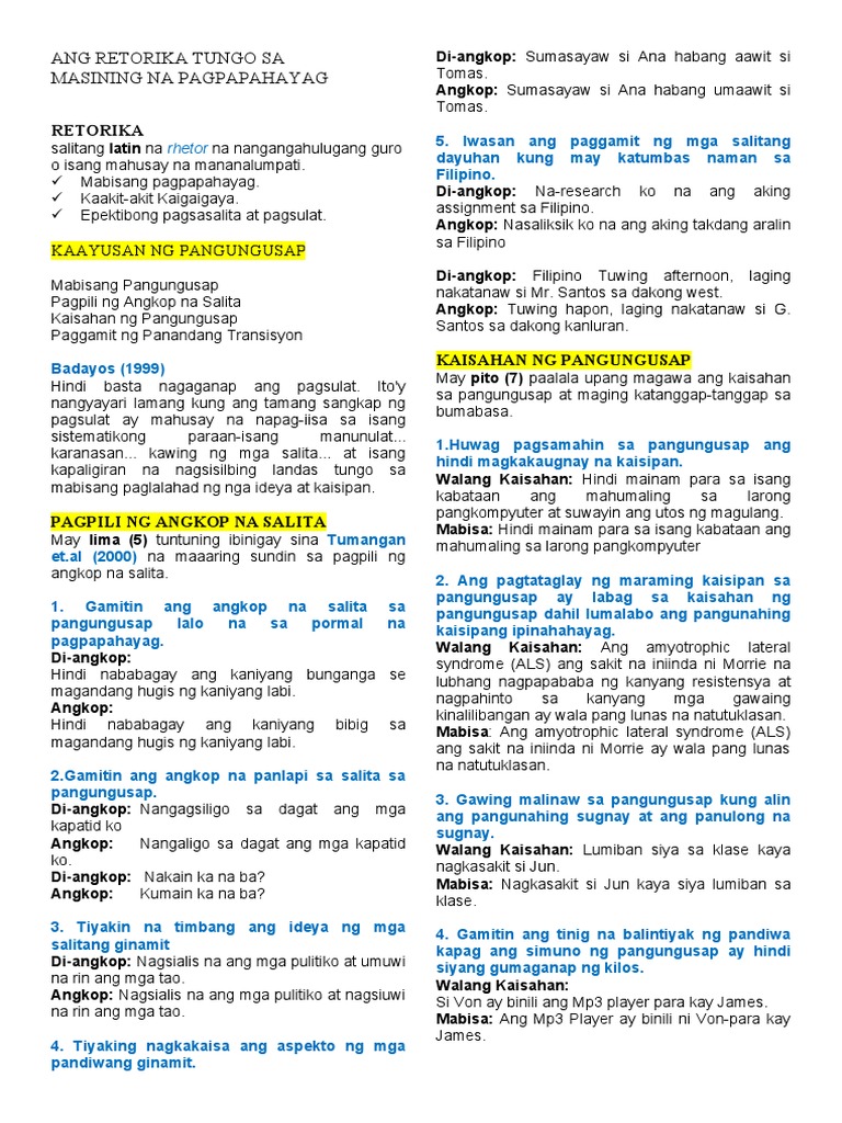 Ang Retorika Tungo Sa Masining Na Pagpapahayag Rev. | PDF