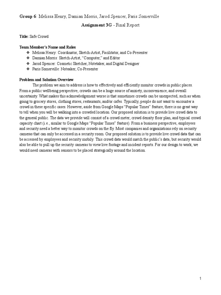 Group 6: Melissa Henry, Damian Morris, Jarod Spencer, Paris Somerville Assignment 3G - Final ...