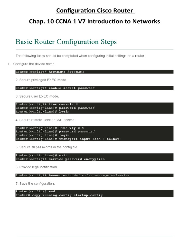 Configuration Cisco Router CCNA Introduction To Networks V7.02 | PDF | I Pv6 | Ip Address