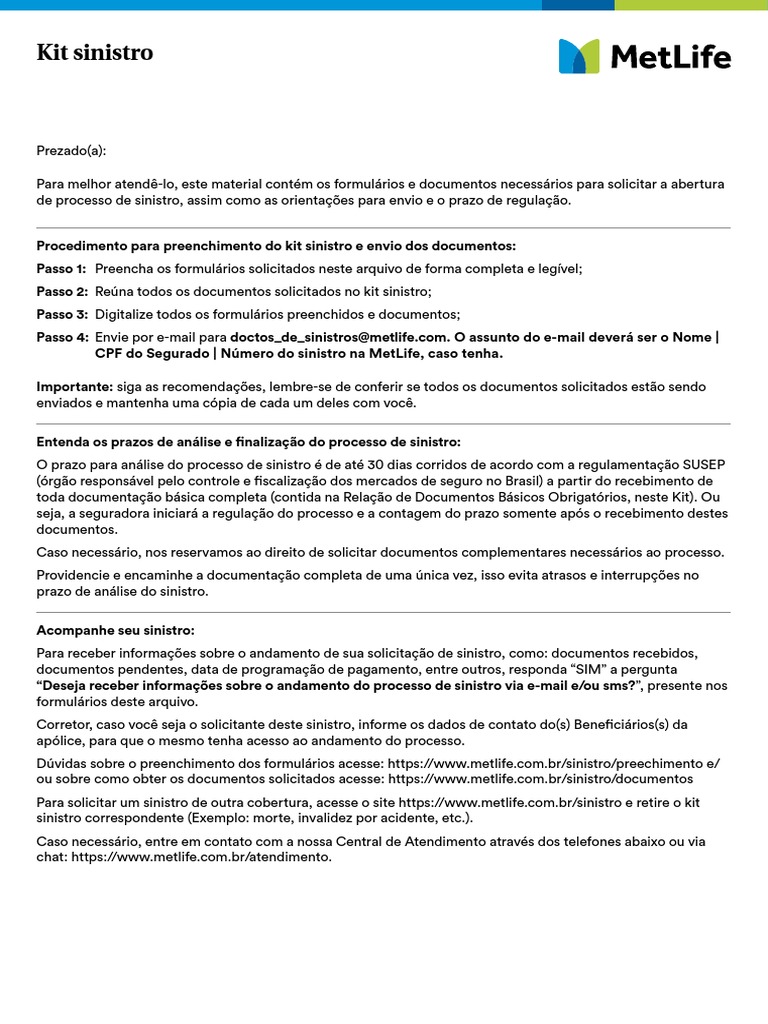 MTL Kit-Sinistro Documentos-Totais FW9qw | PDF | Seguro