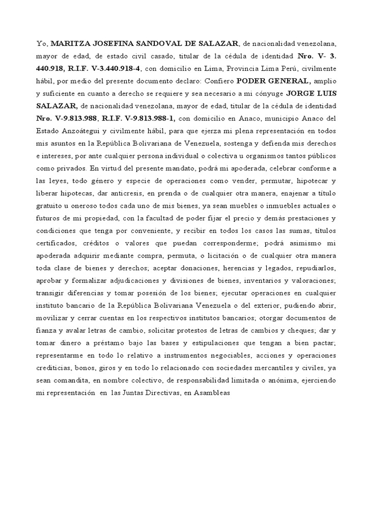 Modelo Poder General Amplio y Suficiente Definitivo | PDF | Venezuela