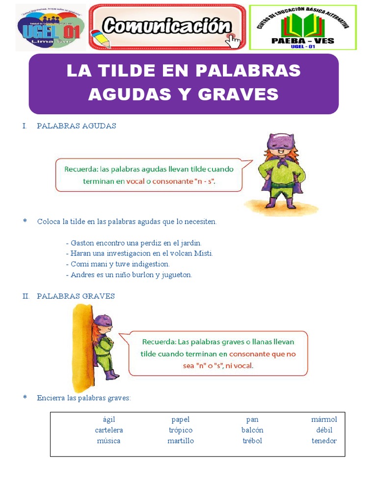 La Tilde en Palabras Agudas y Graves | PDF | Artes del lenguaje y ...