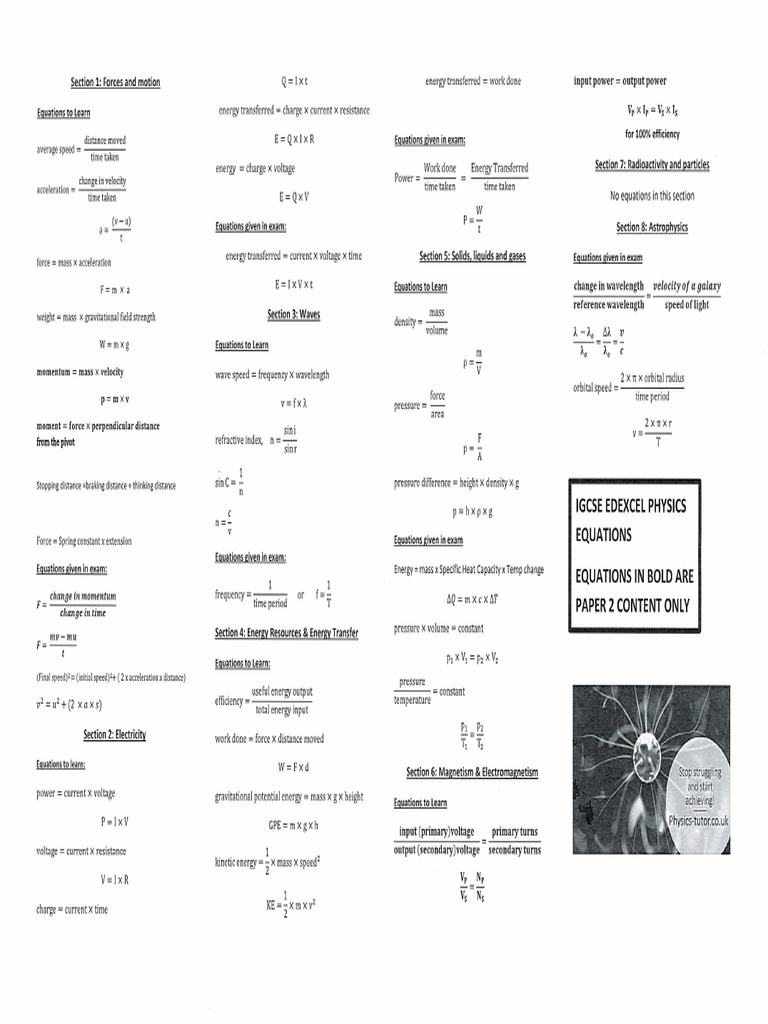 Formulae Sheet | PDF