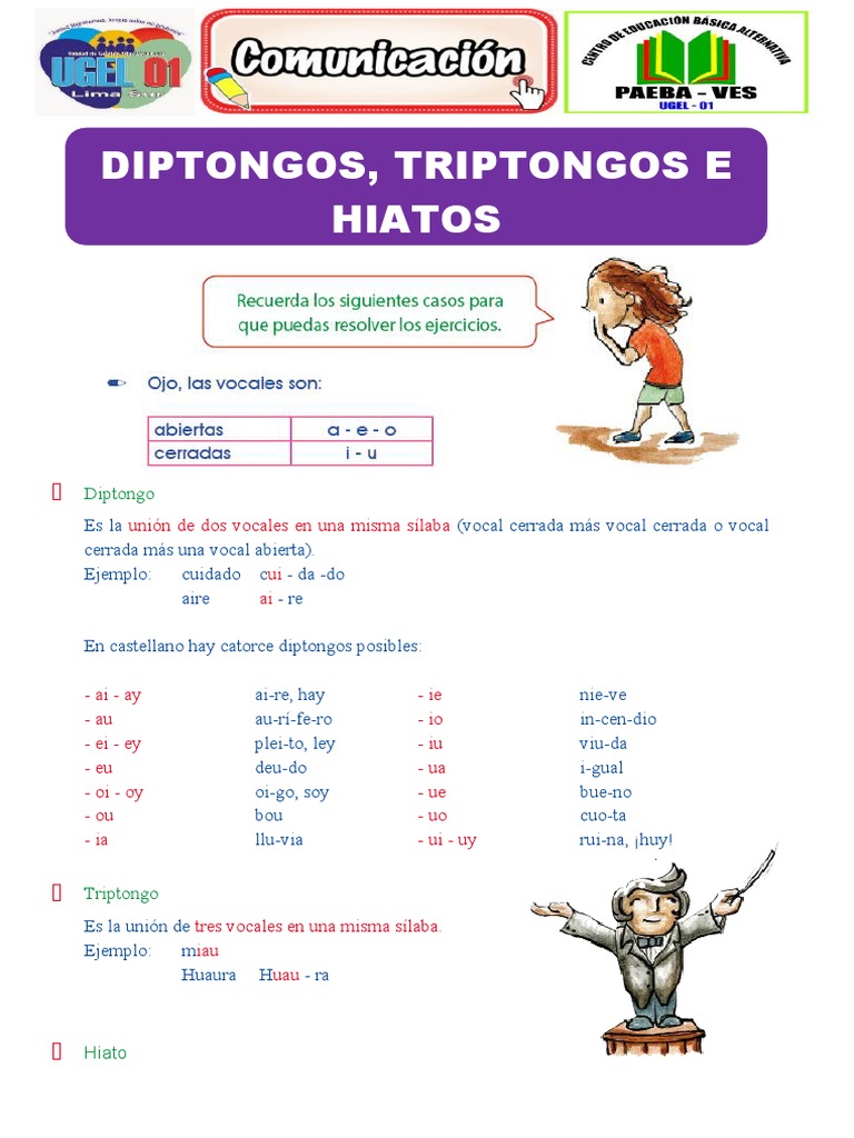 Diptongos, Triptongos y Hiatos: Ejercicios | PDF | Lingüística | Voz humana