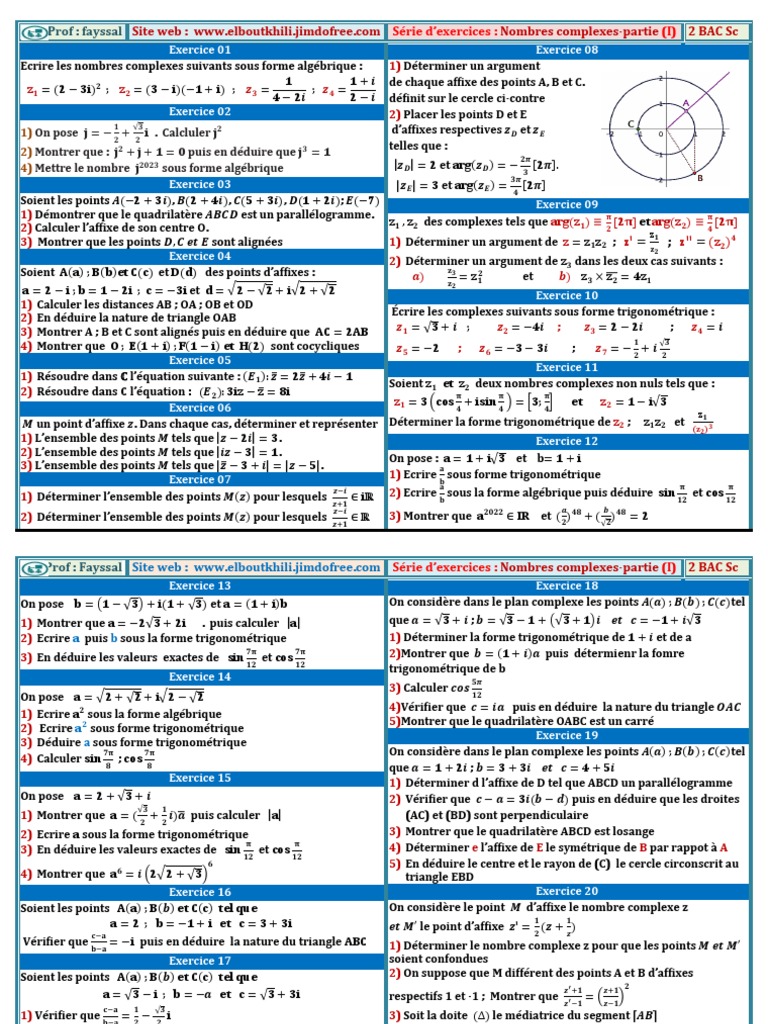 Exercices Nombres Complexes 2 BAC Sc | PDF | Nombre complexe | Triangle