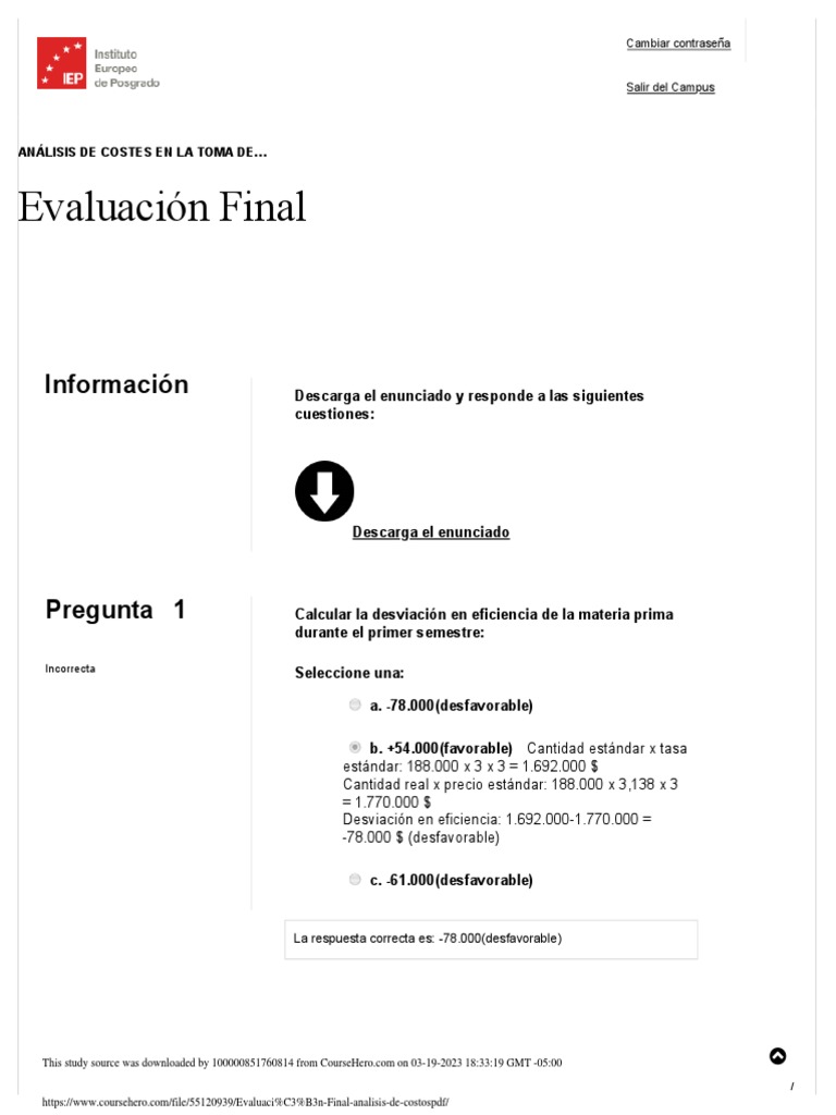 Evaluaci N Final Analisis de Costos PDF | PDF | Presupuesto | Economias