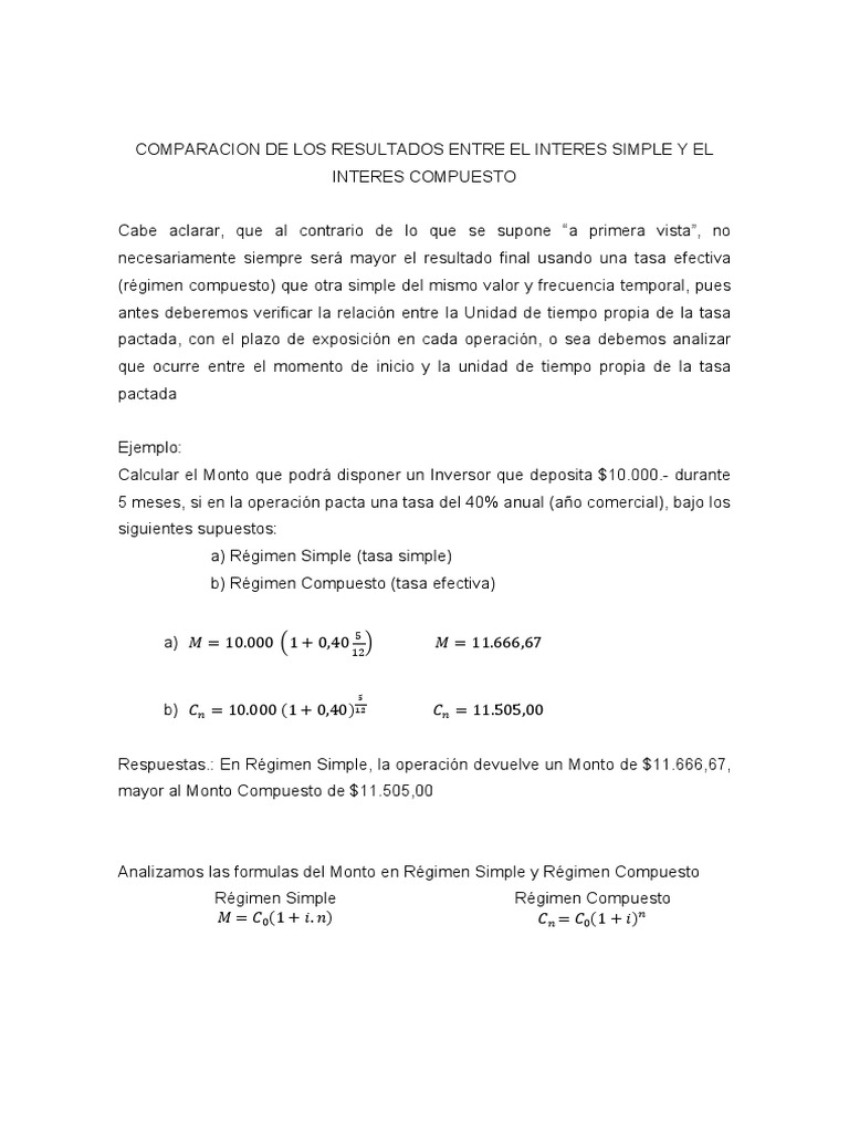 Interés Simple vs. Compuesto: Comparativa | PDF