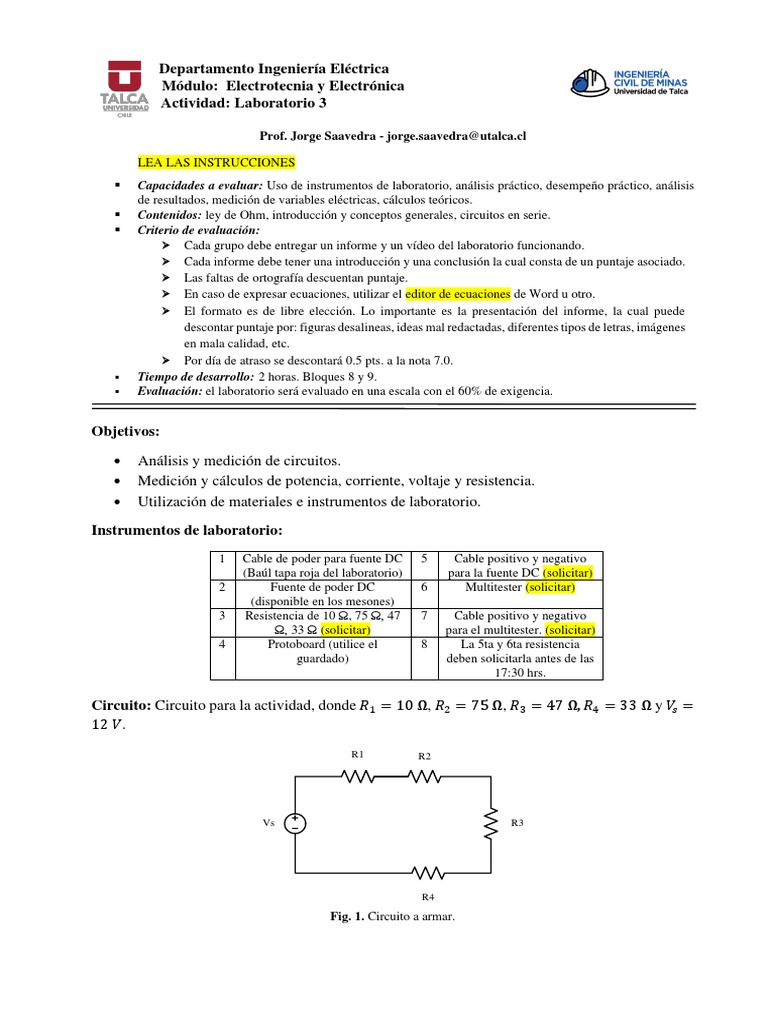Departamento Ingeniería Eléctrica Módulo: Electrotecnia y Electrónica ...