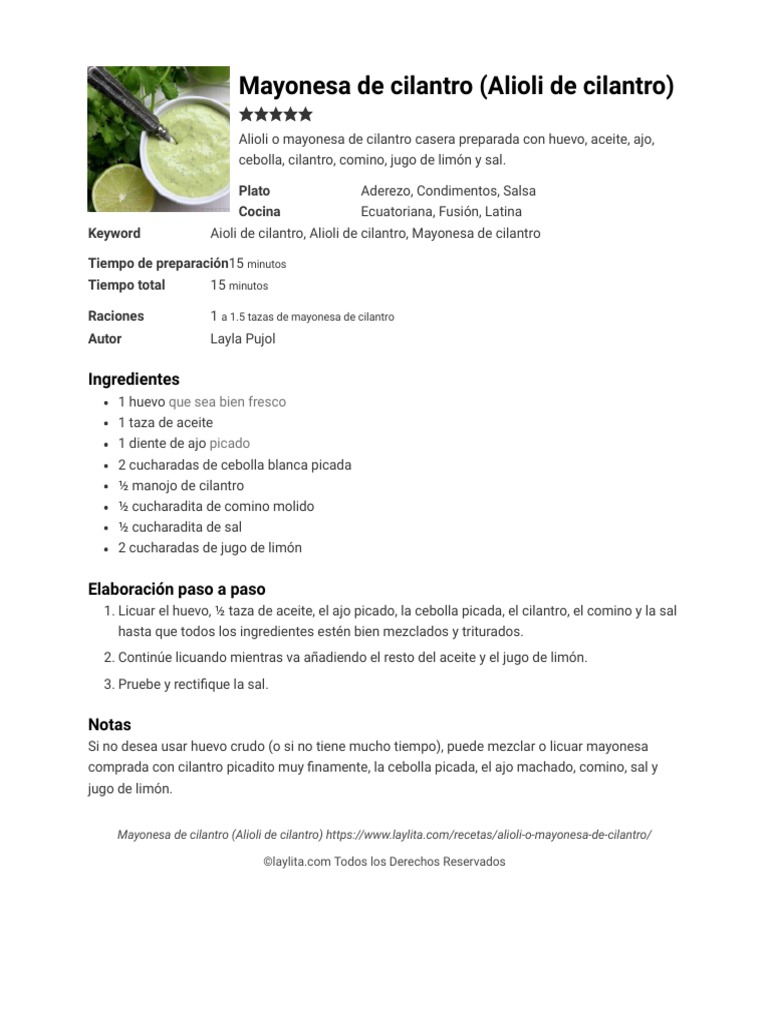 Mayonesa de Cilantro (Alioli de Cilantro) - Laylita - Com - Recetas de ...