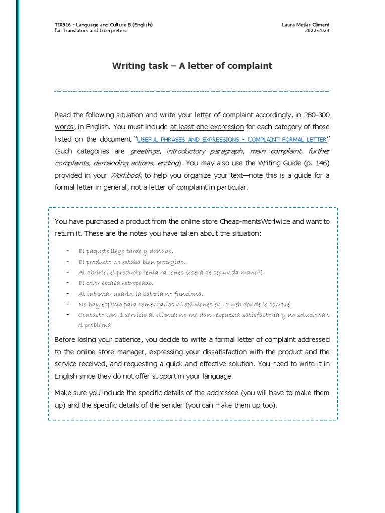 Formal Complaint Letter Writing Guide | PDF